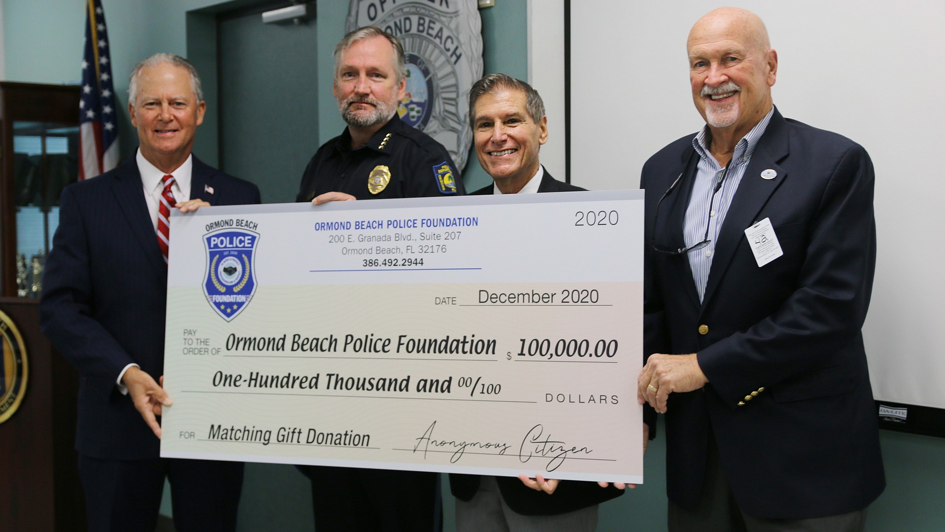 Ormond Beach Police Department gets $100,000 donation | Observer Local News