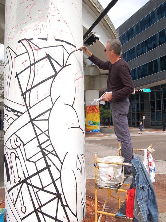 Eight Skyway track columns being painted as part of DIA's Urban Arts ...
