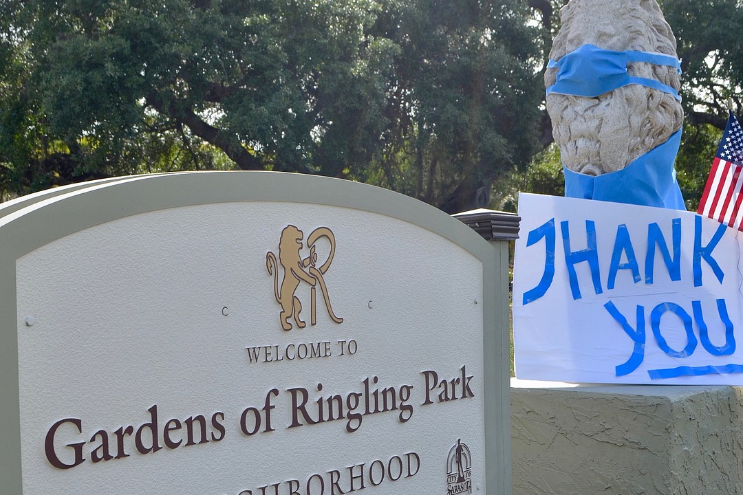 Gardens of Ringling Park neighborhood's lion says thanks | Your Observer