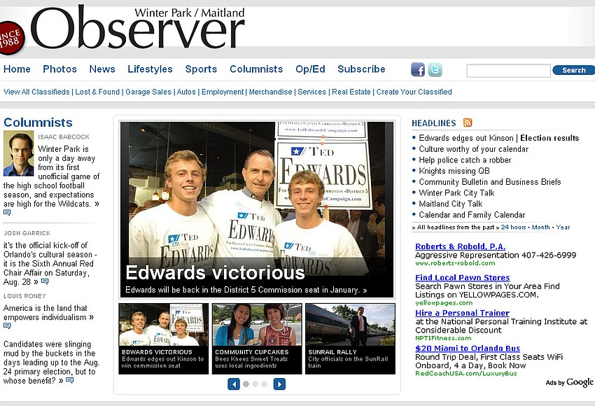 Observer reveals redesigned website | West Orange Times & Observer