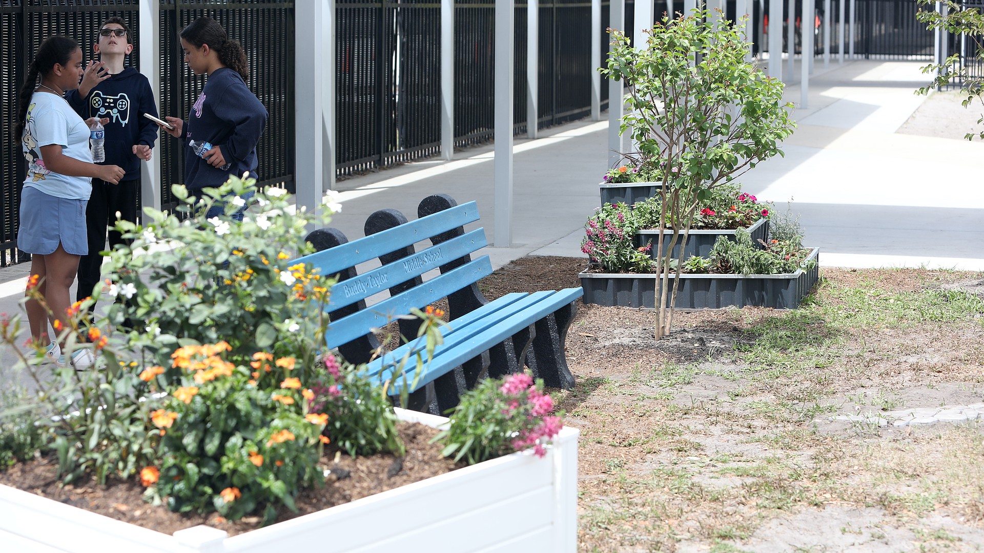 Buddy Taylor Middle School unveils a little bit of nature transformed from 500 pounds of bottle ...